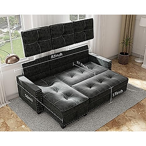 Ucloveria Reversible Sectional Sofa Couch, Sleeper Sofa Bed with Storage Chaise Pull Out Couch Bed for Living Room L-Shape Lounge 2 in 1 Sectional Couch with Pull Out Bed Black