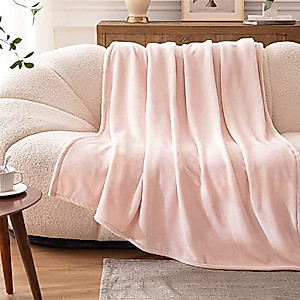 Bertte Throw Blanket, Plush Fleece Fuzzy Lightweight Super Soft Microfiber Flannel Blankets for Couch, Bed, Sofa Ultra Luxurious Warm and Cozy for All Seasons, Pink, 50 in x 60 in
