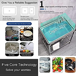 Catering Sink Free Standing 304 Stainless Steel Utility Sinks For Laundry Room With Tap And Drain, Industrial Garage Sink Commercial Sink For Restaurant, Workshop, 53x38cm ( Size : 68*44cm/27*17in )