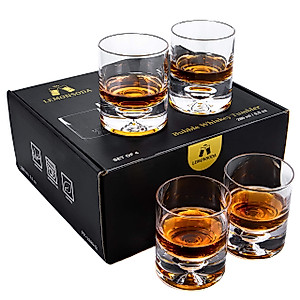 LEMONSODA Crystal Bubble Base Whiskey Glass Tumbler - Set of 4 - Thick Weighted Bottom - Unique Design - Great for Scotch Whiskey, Old Fashion, Manhattan, Bourbon & Cocktails