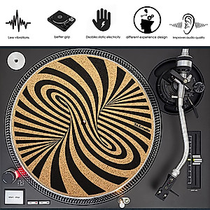 TazStudio Premium slipmat - Cork Turntable Mat for Better Sound Support on Vinyl LP Record Player - Cork mat Original Geometric Design Psychedelic Geometric spiral Art [4mm Thickness]-m7