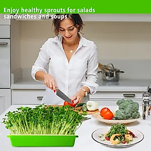 HolyMaji 10 Pack Small Seed Sprouter Tray - BPA Free Plant Seed Germination Tray with Drain Holes, Soil-Free Wheatgrass Cat Grass Tray Microgreens Growing Trays Plus Propagation Paper