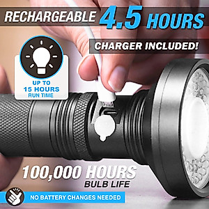 Taclight Max LED Rechargeable Flashlight - High Lumen, Ultra Bright, Flash Light - 7000 Kelvin Cree Tactical Flash Light – Compact Flashlights for Camping, Hunting, Home, Survival, Emergencies