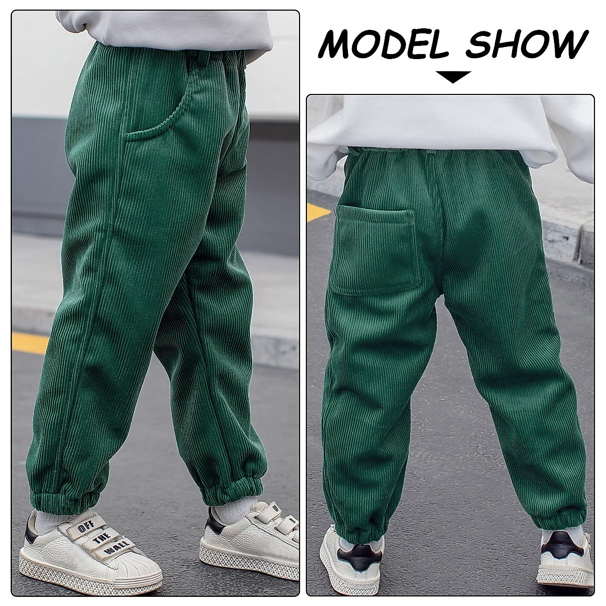 Happy Cherry 5 T Fleece Pants for Boys Girls Warm Winter Track Pants Soft Thicker Corduroy Athletic Pants Activewear Clothes for Toddler Kids Child Green