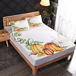 Full Size Sheet Sets - Thanksgiving Bed Sheets, Pumpkin Bedding Sheets & Pillowcases, Soft Microfiber & Deep Pocket & Wrinkle Free Patterned Sheet Set, 1 Fitted Sheet, 1 Flat Sheet, 2 Pillow Cases