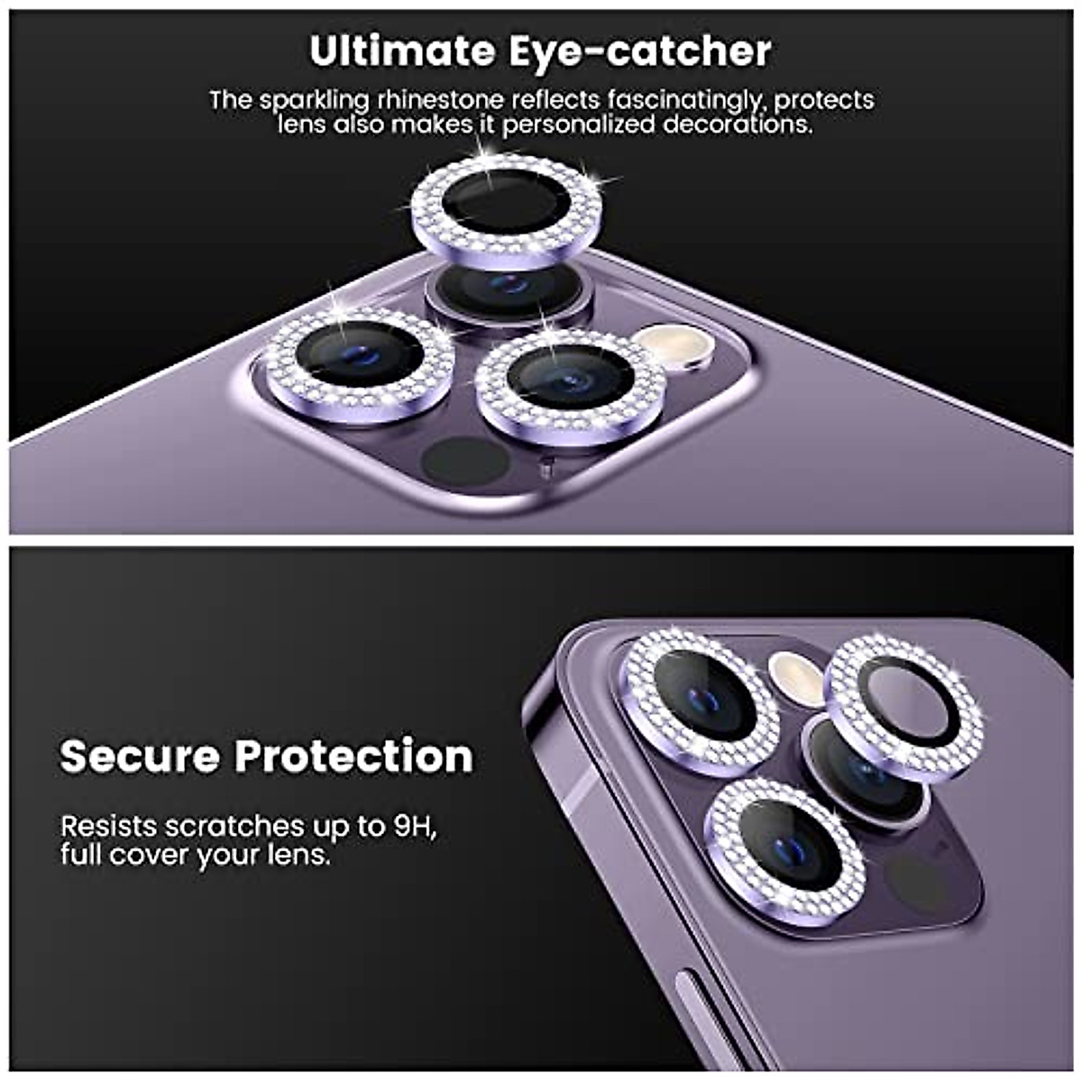 Tensea for iPhone 14 Pro/iPhone 14 Pro Max Camera Lens Protector Bling, Protection Camera Cover Tempered Glass Screen Protector Diamond Metal Individual Ring for 14Pro 6.1" / 14 ProMax 6.7 inch 2022