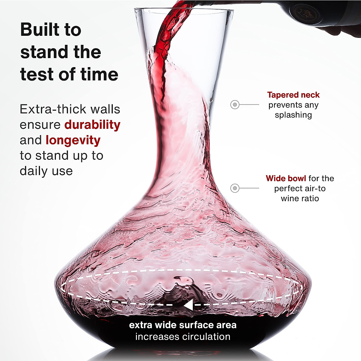 Vintorio Citadel Wine Decanter with Stopper - Hand Blown, Lead-Free Crystal Glass - Extra Durable Sommelier's Red Wine Carafe with Aerating Punt and Silicone Lid (78 oz Capacity)