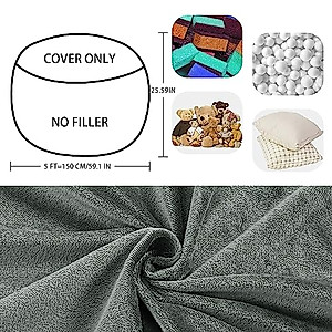 XIECUVA Bean Bag Chair Cover (Not A Full Bean Bag), Large Round Soft Fluffy Ultra-Fine Fiber Velvet Sofa Bed Cover, Lazy Sofa Bed Cover, 5ft Dark Grey (Cover Only, No Filler)