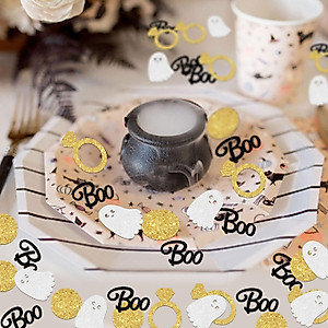 200Pcs Halloween She Found Her Boo Themed Bridal Shower Confetti Gold Black Ghost Diamond Ring Confetti Halloween Table Decorations for Halloween Bridal Shower Engagement Wedding Party Decor Supplies