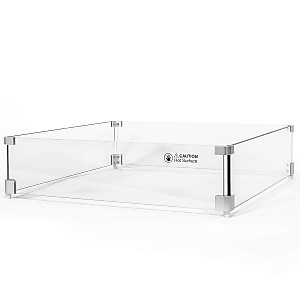 Barton 24" x 24" inch Outdoor Fire Pit Wind Guard Tempered Glass 8mm Thickness Square Wind Guard Fence Fire-Resistant Wind Screens