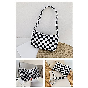 ZEHO Checkerboard Nylon Shoulder Bag Stylish Underarm Handbag Cute Retro Mini Shoulder Bag Trendy Clutch Purse 90s Y2k Bags, Black and White Checkerboard