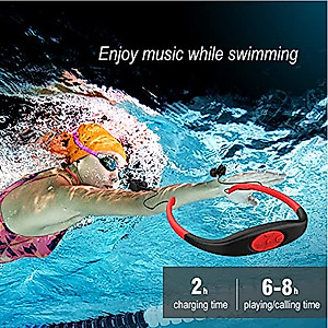Headphones Bluetooth Waterproof for Swimming, Upgraded IPX8 Neckbands Underwater in Ear Earphone with Mic, HD Stereo Sound 8G ROM MP3 Player Earbuds Headset for Sports Running Cycling, Blue