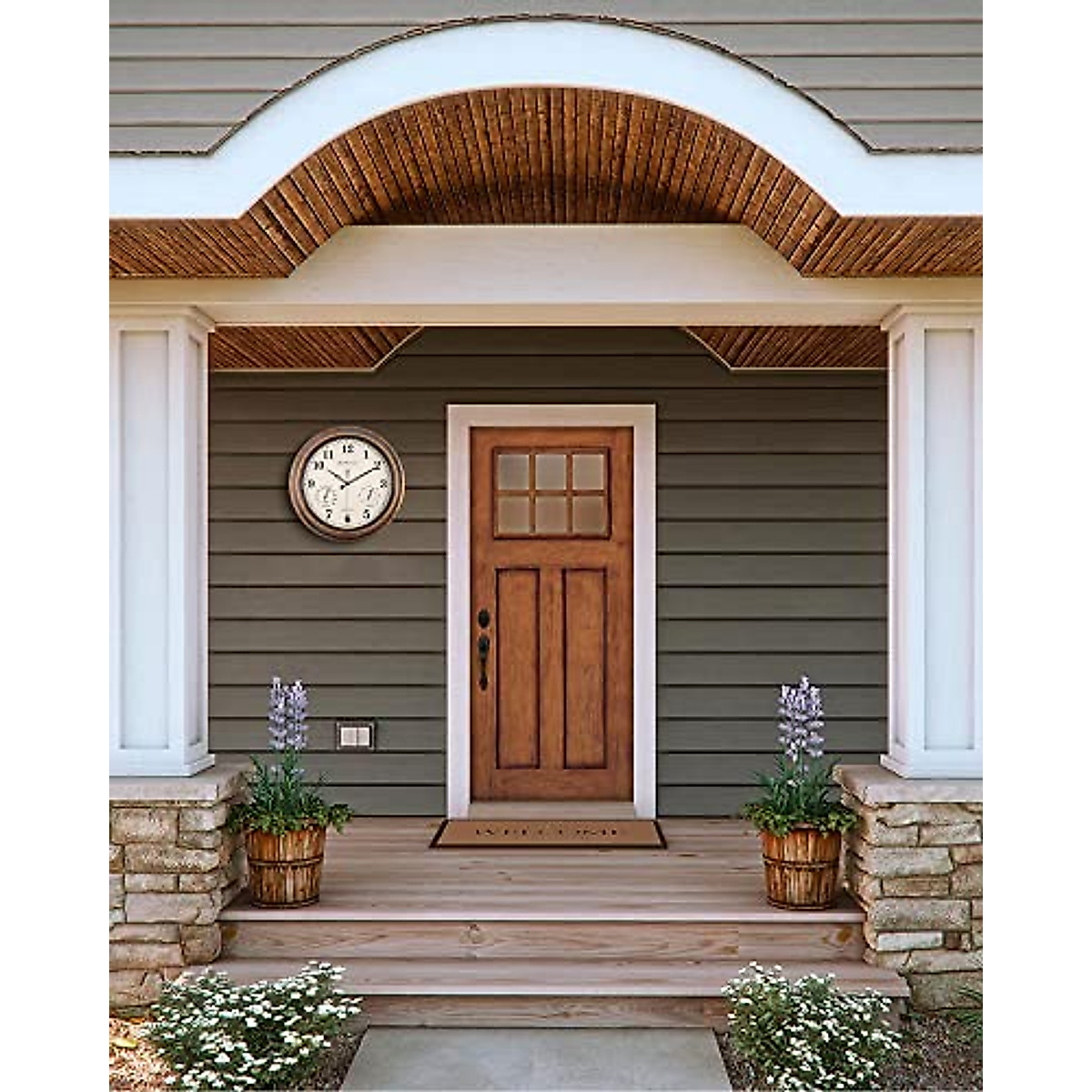 SkyNature Outdoor Clocks Waterproof, Large Outdoor Clock and Thermometer, Silent Wall Clocks Battery Operated, 18 Inch Decorative Rustic Farmhouse Wall Clock for Patio - Bronze