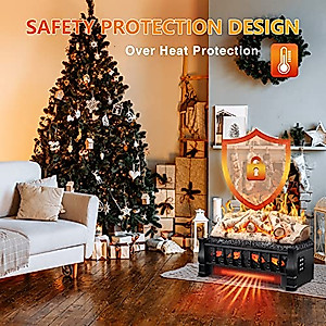 R.W.FLAME Electric Fireplace Log Set Heater 21IN, Remote Control, Flame Brightness Adjustable,Realistic Ember Bed,Overheating Protection for Home and Office Decor,1500W Whitish Gray logs