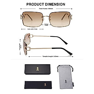 SOJOS Vintage Rectangle Sunglasses for Women,Trendy Rimless 90s UV400 Womens Y2K Shades SJ1178 Gold With Brown Grading Lens