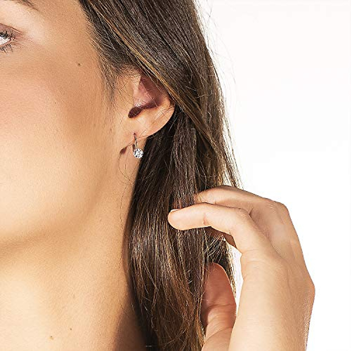 Charles & Colvard Created Moissanite 5mm Round Cut Leverback Drop Earrings for Women | 1 cttw DEW | Lab Grown | Solid 14K White Gold with Rhodium