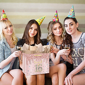 GOLDCROW Sweet 16 Gift Bag with Tissue Paper and Birthday Card Rose Gold 16th Birthday Gift Wrap Bag for Girls 16th Bday Bag with Wrapping Paper Sweet 16 Party Supplies Decorations