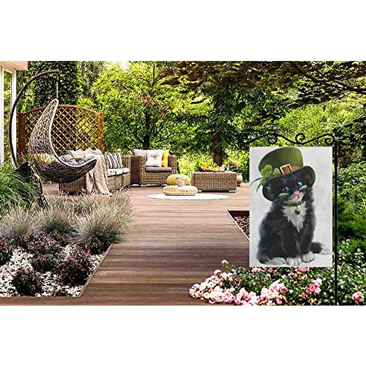 AOYEGO St Patricks Cat Garden Yard Flag 12.5"x 18" Double Sided Polyester Leprechaun House Flag Banners for Patio Lawn Outdoor Home Decor