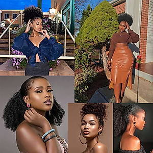 Afro Puff Drawstring Ponytail Bun For Black Women 150% Density 10A Brazilian Virgin Human Hair 4C Afro Kinky Curly Clip In Ponytail Extension Human Hair Pieces 120g Natural Color 10 Inch