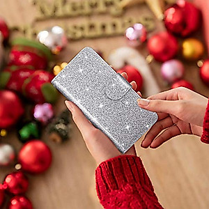 QLTYPRI iPhone 7 Plus Case iPhone 8 Plus Case Glitter PU Leather Wallet Case Detachable Magnetic Slim Case with Card Slots Kickstand 2 in 1 Design Removable Back Cover for iPhone 7P 8P - Silver