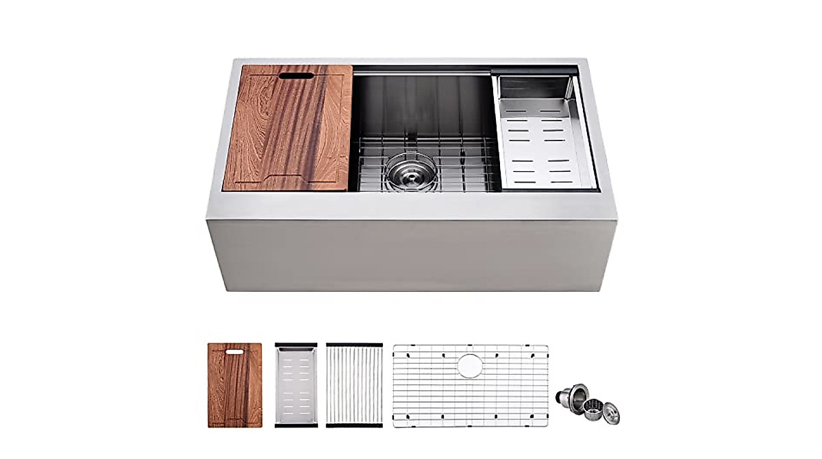 VOKIM 33" Farmhouse Workstation Sink | 16-Gauge Stainless Steel