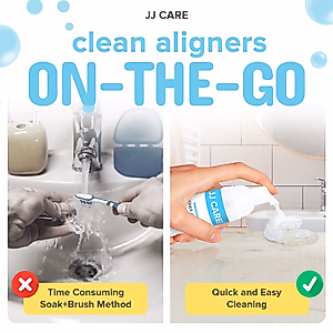 JJ CARE Aligner Cleaner - Pack of 2, 80ml Invisalign Cleaner, Lemon-Flavored Clear Retainer and Aligner Cleaner and Whitener, Kills Bacteria, Whitens Teeth & Fights Bad Breath