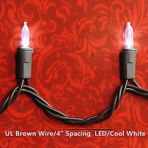 JinBest 150 LED Cool White Christmas Lights, Commercial Grade Decorator Lights Brown Wire 50 Ft, for Indoor and Outdoor Party, Garden, Patio.