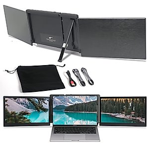 Doc Dual Triple Portable Extended Laptop Screen Extender 13.3" Monitor HD 1080P IPS Display USB A/Type-C Power Attachable Foldable Compatible with 13"-17" Second Screen Monitor for Mac PC (Black)