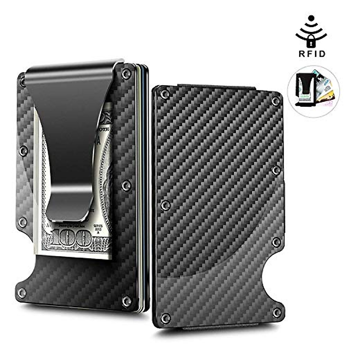 Calicob Carbon Fiber Wallet RFID Slim Minimalist Metal Elegant (Black)