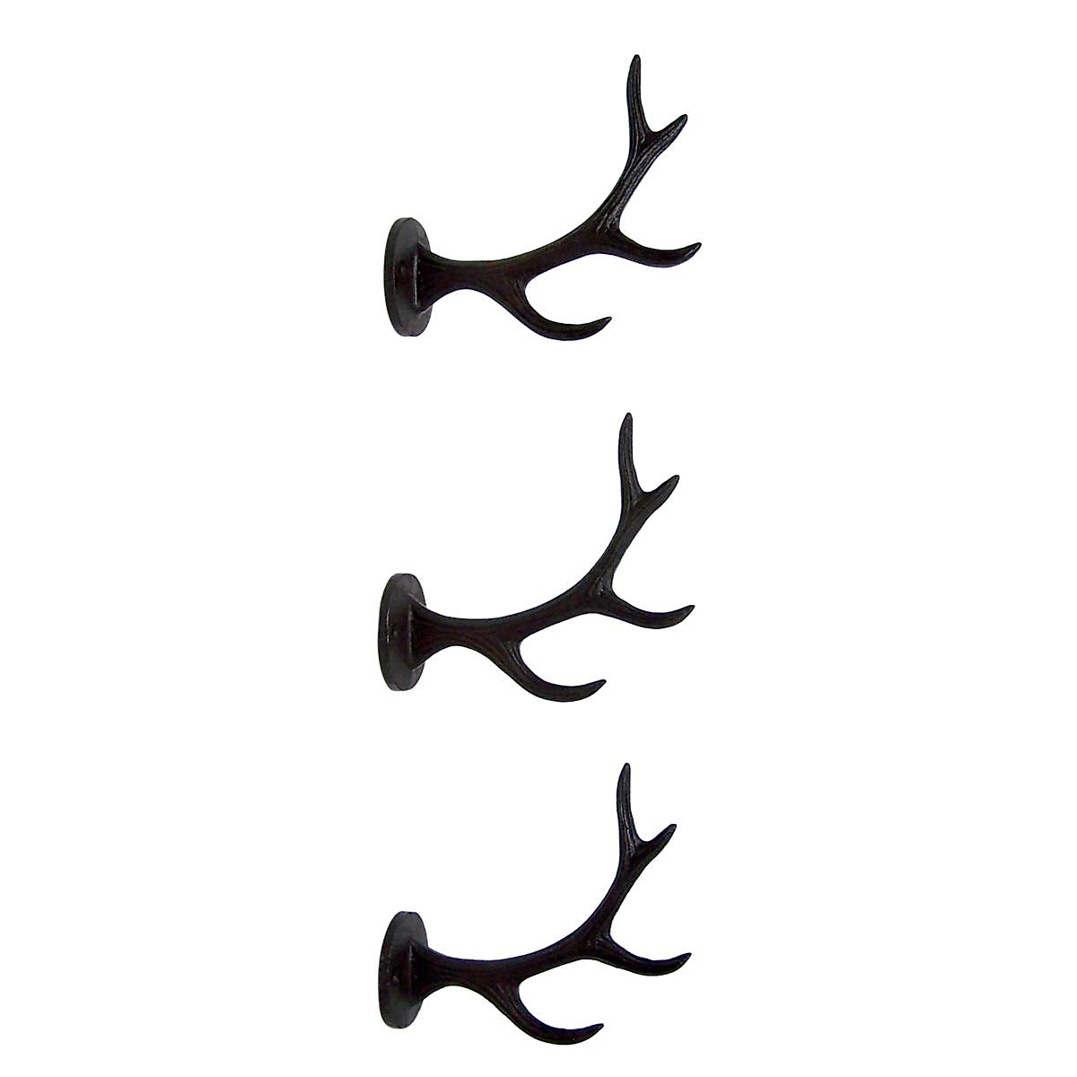 Wowser Four Point Dark Brown Deer Antler Cast Iron Wall Mount Coat Hooks, 5 1/2 Inch, Set of 3