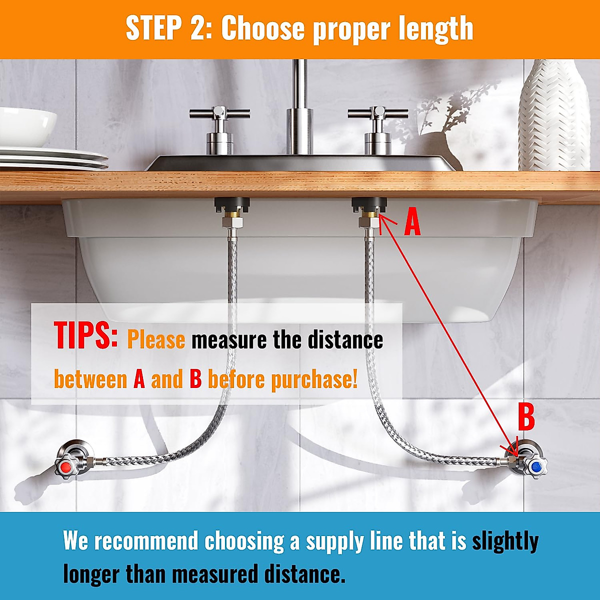 (10 Pack) SUNGATOR 16 Inch Faucet Supply Lines, 3/8" Female Comp Thread x 1/2" FIP Thread Sink Hose, 16" Stainless Steel Braided Faucet Supply Line for Bathroom, with 2 Wrenches and 1 Sealing Tape