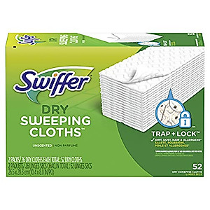 Swiffer Sweeper Dry Mop Refills for Floor Mopping and Cleaning, All Purpose Floor Cleaning Product, Unscented, 52 Count (Packaging May Vary)