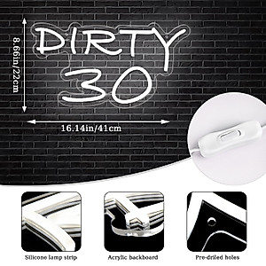 attneon ATTENON Dirty 30 Neon Sign for Wall Decor,Thirty Birthday Led Light with USB Interfece,Dirty 30 Neon Signs for Party,birthday,man cave, 30 light up sign birthday,Size16.1 * 8.7inches (JTD073)