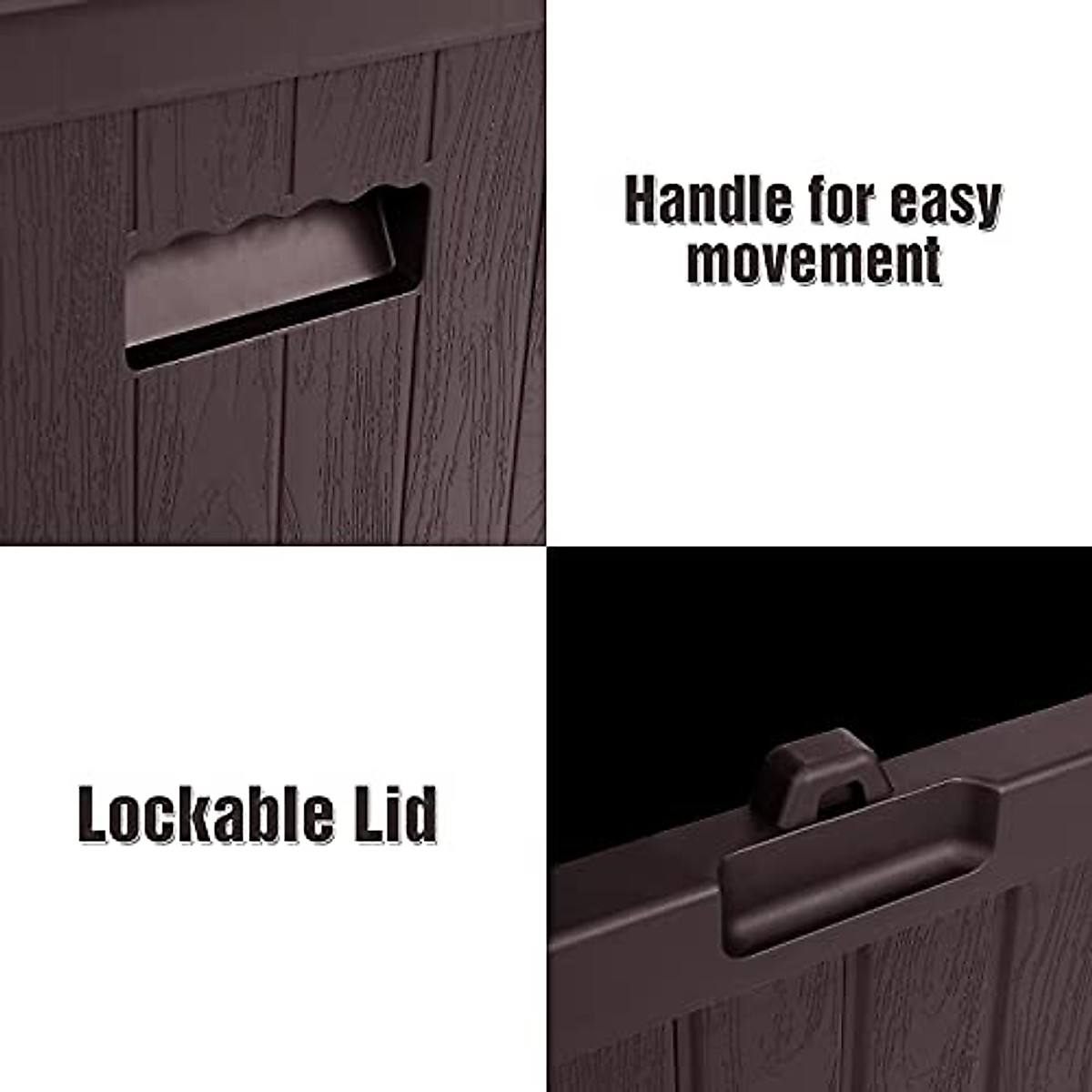 Volowoo 51Gallon Small Deck Box,Waterproof Plastic Lockable Indoor/Outdoor Storage Container and Seat for Patio Cushions and Gardening Tools,Store Items on Patio, Garage, Yard (Brown)