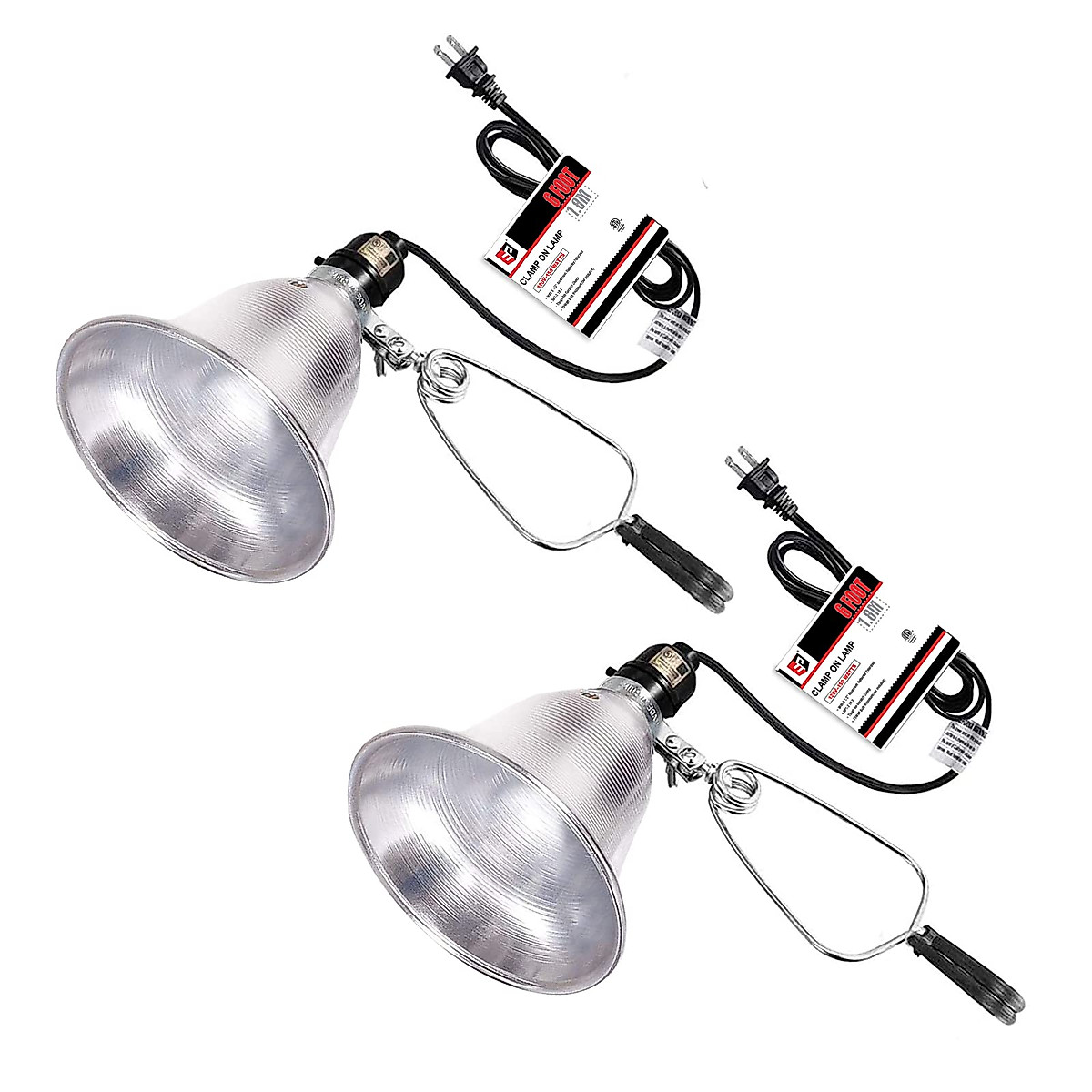EP Clamp Lamp Light with Detachable 5.5 Inch Aluminum Reflector, 60 Watt E26 Socket (No Bulb Included), 6 Foot 18/2 SPT-2 Cord Cord, 2 Pack