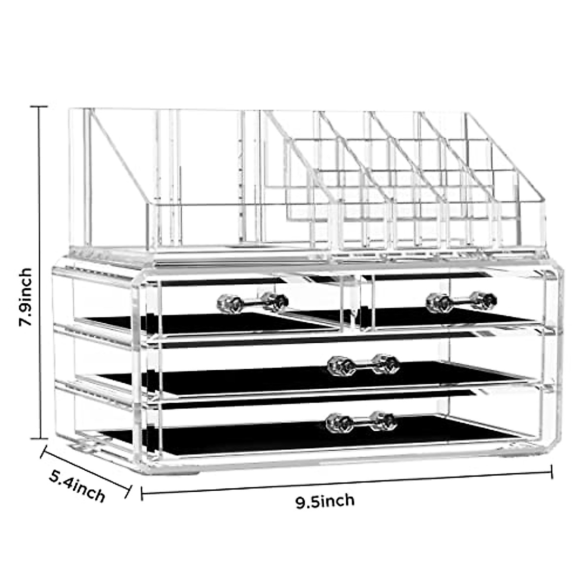 HBlife Acrylic Clear Dustproof Makeup Storage Organizer Drawers Large Skin Care Cosmetic Display Cases for Bathroom Stackable Storage Box with 4 Drawers for Vanity (Clear)