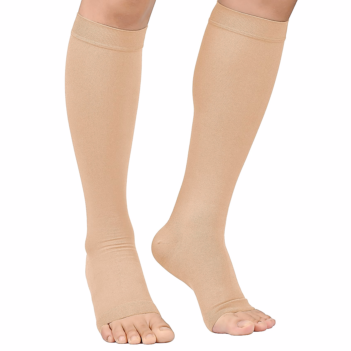 MGANG® 15-20 mmHg Compression Stockings, Knee High Compression Socks for Men and Women, Opaque, Best for Nursing, Running, Travel, Sitting, Standing, Muscle Recovery, Swollen Legs, Beige 4X-Large