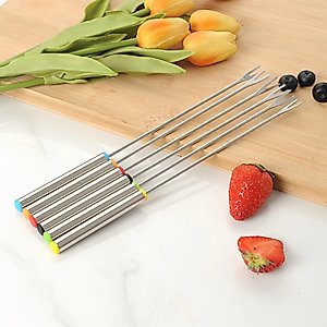 6PCS 9.5 Inch Fondue Forks Stainless Steel, Colored Coding Cheese Fondue Fork Fruit Fondue Forks, Chocolate Fondue Forks Set of 6, for Hot Pot, Barbecue, Fruits, Vegetables, Cheese, Marshmallows