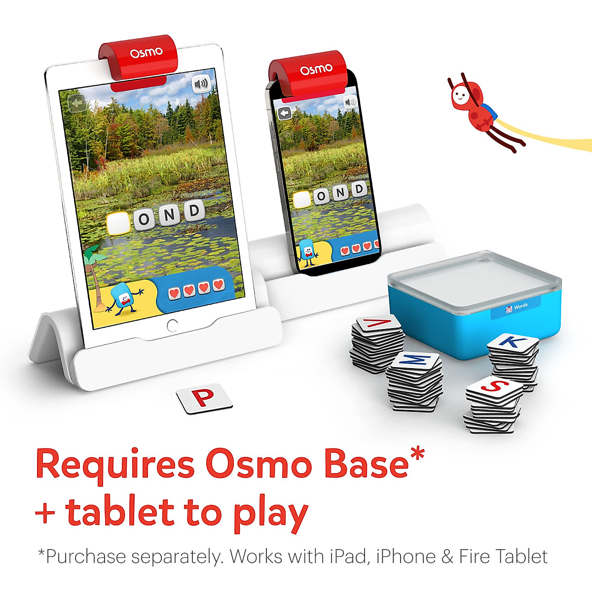 Osmo - Genius Words for iPhone, iPad & Fire Tablet - Ages 6-10 - Interactive Letter Recognition,Phonics,Sight Words & Spelling - Educational Learning Games - STEM Toy - Boy & Girl (Osmo Base Required)