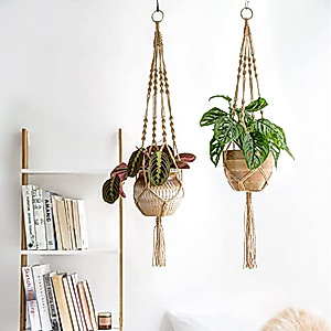 Mkono 2 Pack Macrame Plant Hangers Indoor Hanging Planter Basket Decorative Flower Pot Holder Jute Rope for Indoor Outdoor Home Decor 4 Legs 40 Inch, Brown