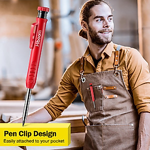 Hiboom 2 Pack Solid Carpenter Pencil with 14 Refill, Long Nosed Deep Hole Mechanical Pencil Marker with Built-in Sharpener for Carpenter Woodworking Architect Fathers Day Gift (Black, Red)