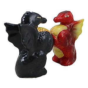 Ebros Gift Red Fire And Black Smoke Dueling Dragons Couple Ceramic Salt Pepper Shakers Set Figurines As Fantasy Mythical Magic Dungeons And Dragon Gothic Accent Decor