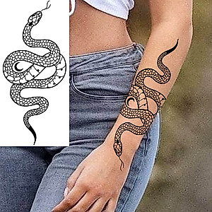 Goromon 10 Sheets Realistic Snake Temporary Tattoos For Women Men Forearm Arm Sexy 3D Tribal Cobra Mamba Viper Serpent Tattoos Temporary Adults Kids Fake Tattoos Sticker Black Sword Rose Flower Tatoos