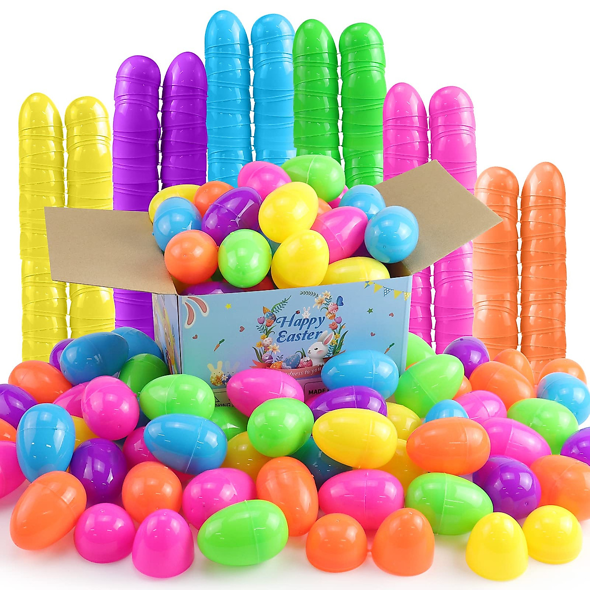 Motiloo 72 Pieces 2.3 Inch Plastic Easter Eggs, Fillable Easter Eggs Colorful Bright Plastic Easter Eggs Perfect for Easter Egg Hunt, Basket Stuffers Fillers, Easter Party Favors