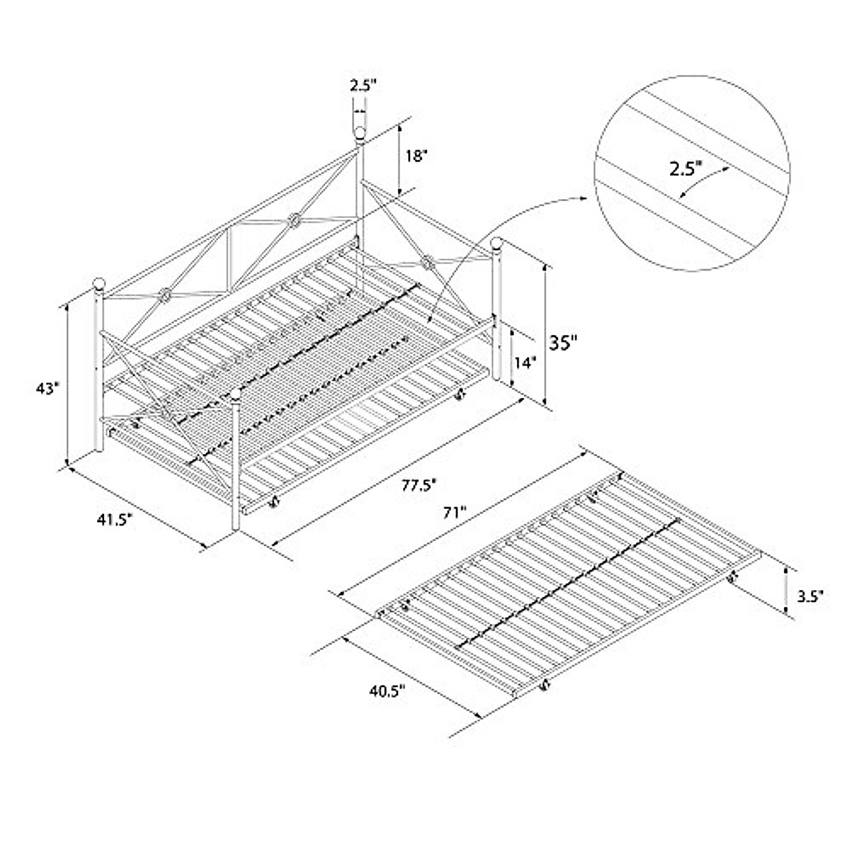 DHP Lina Metal Daybed with Trundle, Twin Size Sofa Bed Frame, Gold