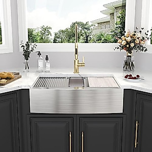 Kichae 30 Inch Farmhouse Sink Stainless Steel, Apron Front Farm Sink for Kitchen, Undermount Workstation Sink with Integrated Ledge, 30x22 Deep Single Bowl Kitchen Sink with Accessories