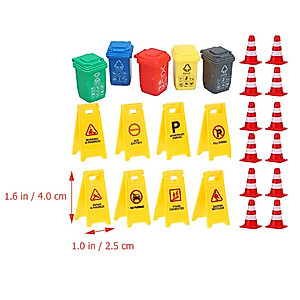NUOBESTY Mini Traffic Signs Set, Plastic Street Signs Playset Traffic Cones Yellow Warning Sign Garbage Can Toy Safety Education Toy for Kids 25pcs