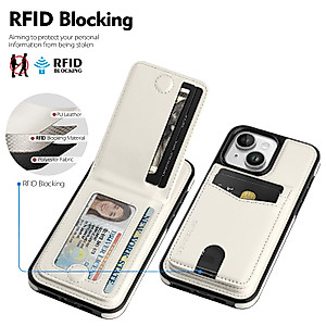 SkyEagle for Compatible Magsafe 2 in 1 Detachable iPhone 15 Wallet Case with Card Holder,Women Men Magnetic PU Leather RFID Blocking Flip Kickstand Credit Card Slots,for Apple 15 6.1",White