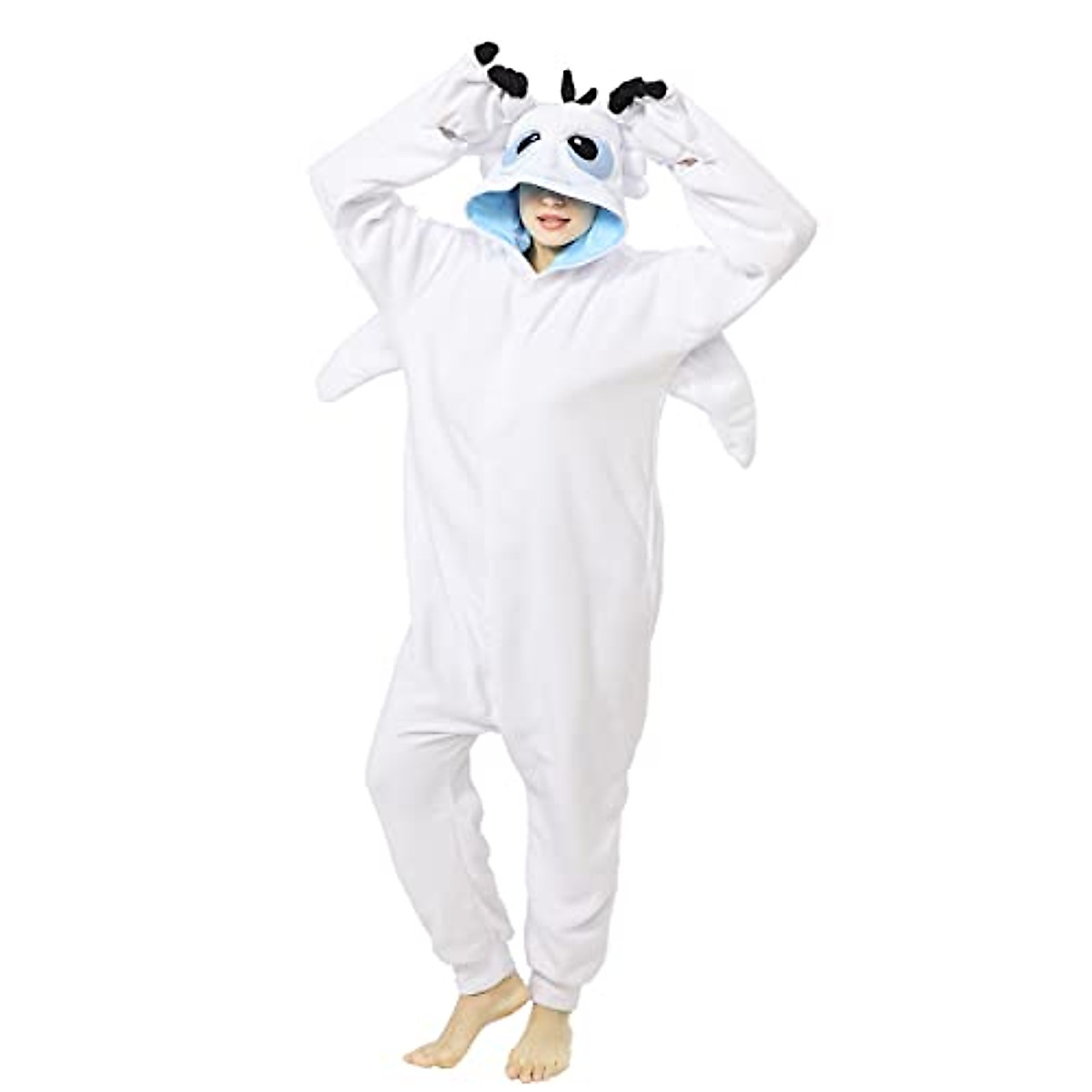 Oiziuzio Animal Unisex Onesie Holloween Cosplay Costume Dragon Pajamas for Adult Women Men White L