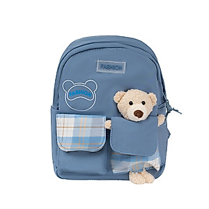 Toddler Backpack Set with Stuffed Bear and Rabbit Plush Notebook (Color May Vary) - Kids' Adventure and Memories Pack Ages 6-10 (Blue)